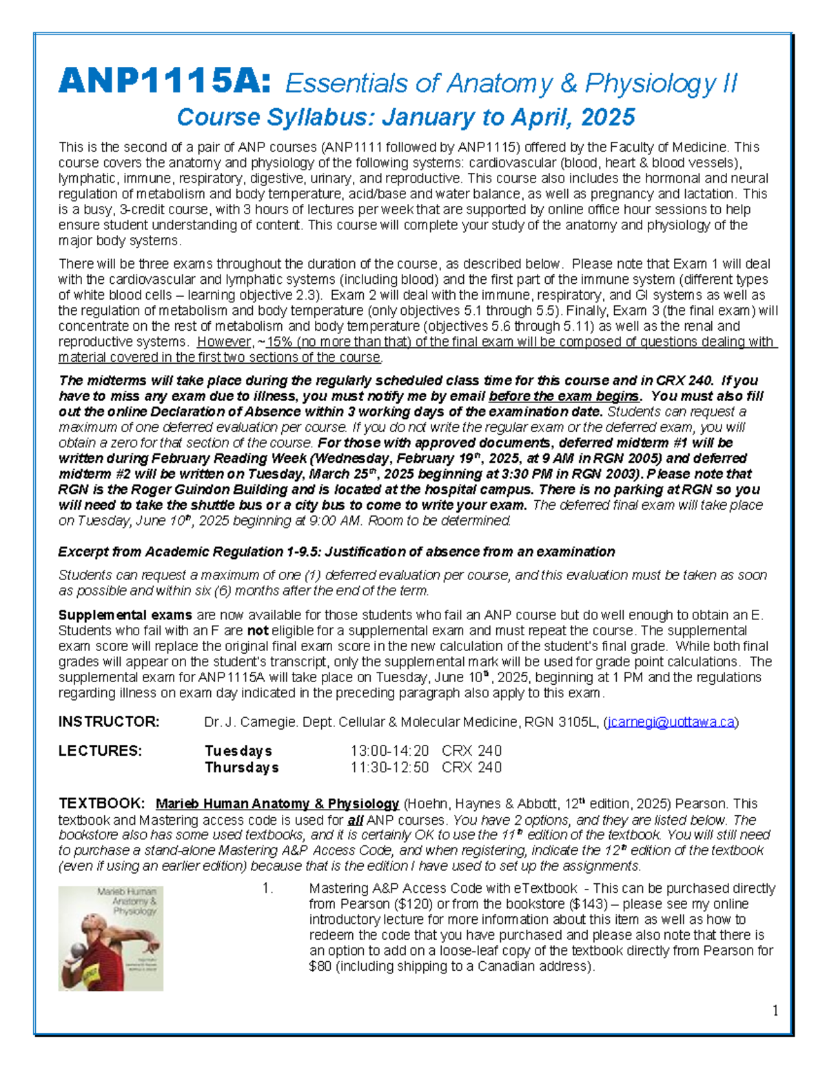 ANP1115A Syllabus: Essentials of Anatomy & Physiology II (2025) - Studocu