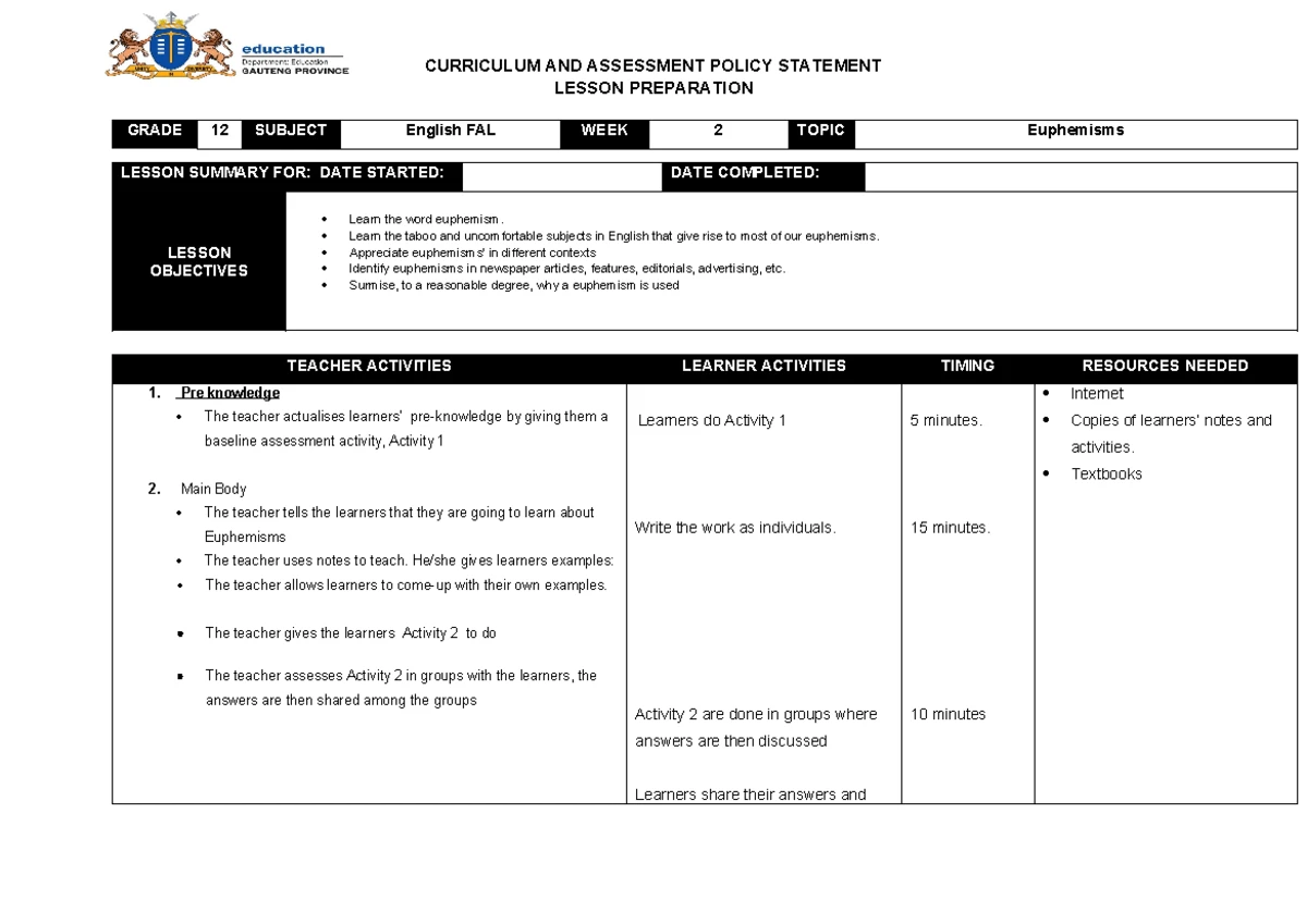 Grade 11 Listening Comprehension Task 1 - Term 1 Activity - Studocu