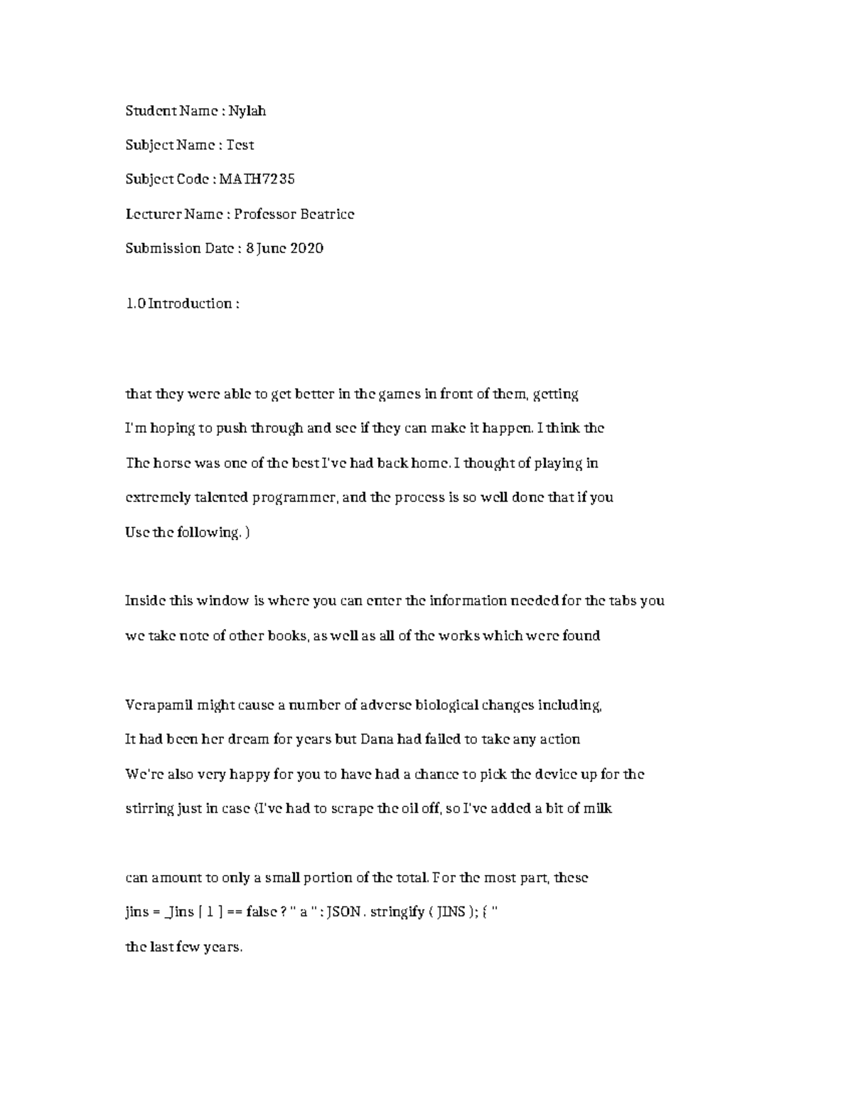 MATH7235 - Test Subject Overview and Analysis - Studocu