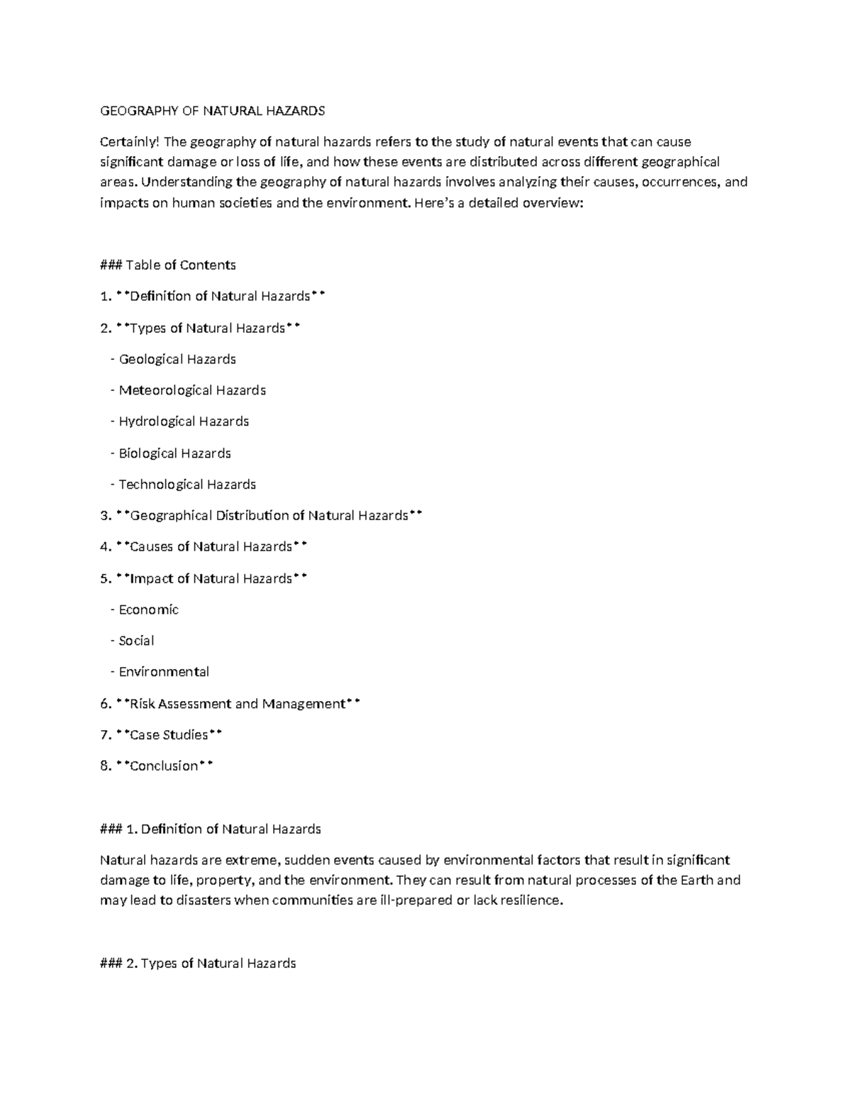 Geography of Natural Hazards: Overview and Risk Management Strategies ...