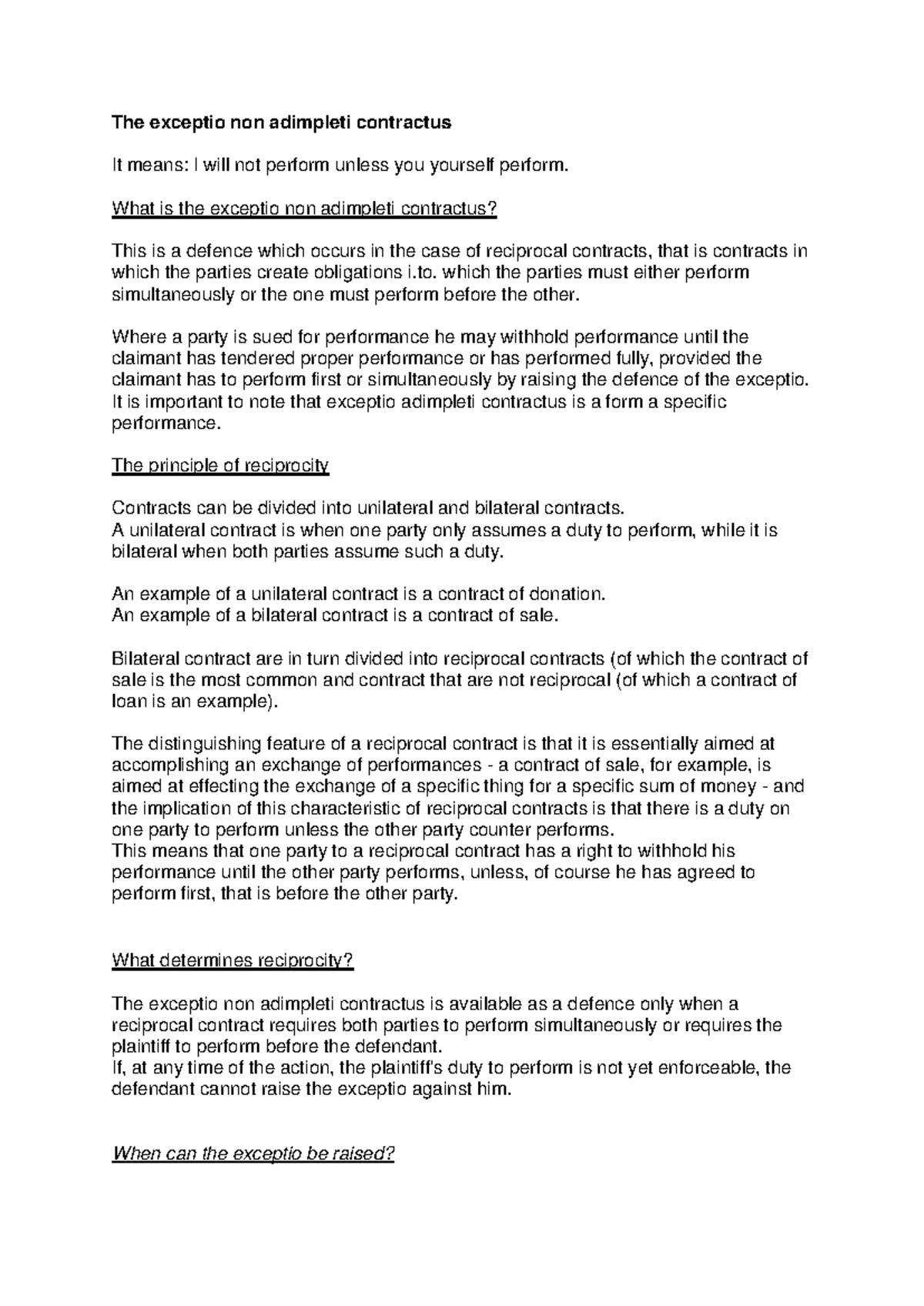 Contract Law Insights: Understanding Exceptio Non Adimpleti Contractus ...