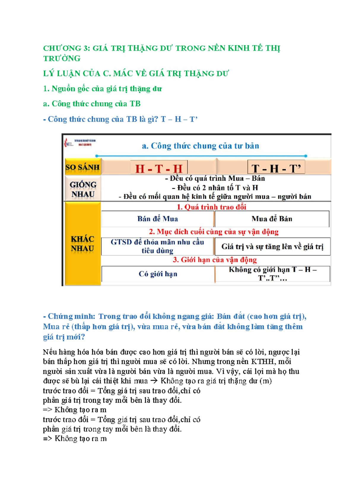 CHƯƠNG 3: GIÁ TRỊ THẶNG DƯ TRONG KINH TẾ THỊ TRƯỜNG - KTCT-C6 - Studocu