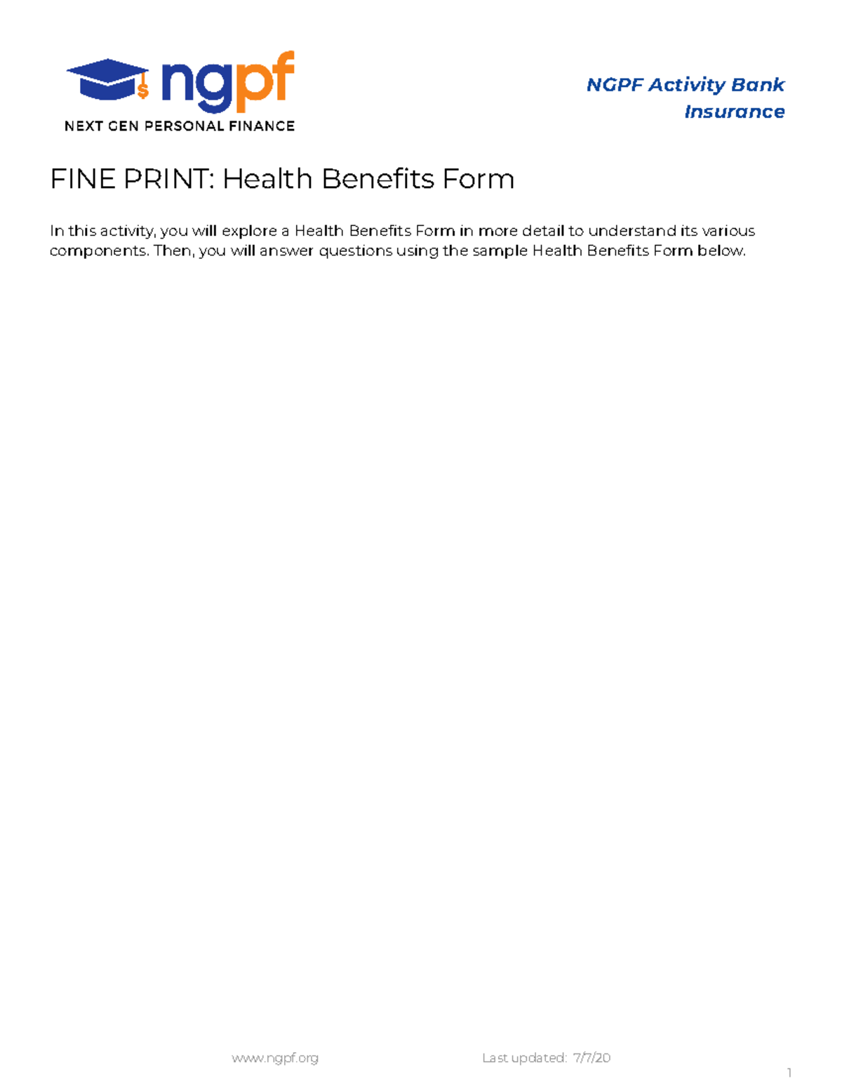 FINE Print Health Benefits Form Analysis - NGPF Activity Guide - Studocu