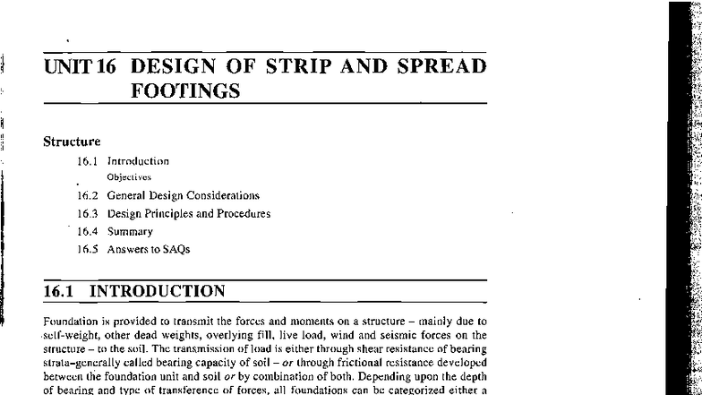 UNIT 16: DESIGN OF STRIP AND SPREAD FOOTINGS - Key Principles and ...
