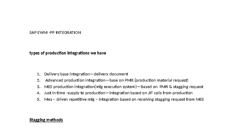 SAP EWM Integration: Types of Production Integrations and Staging ...