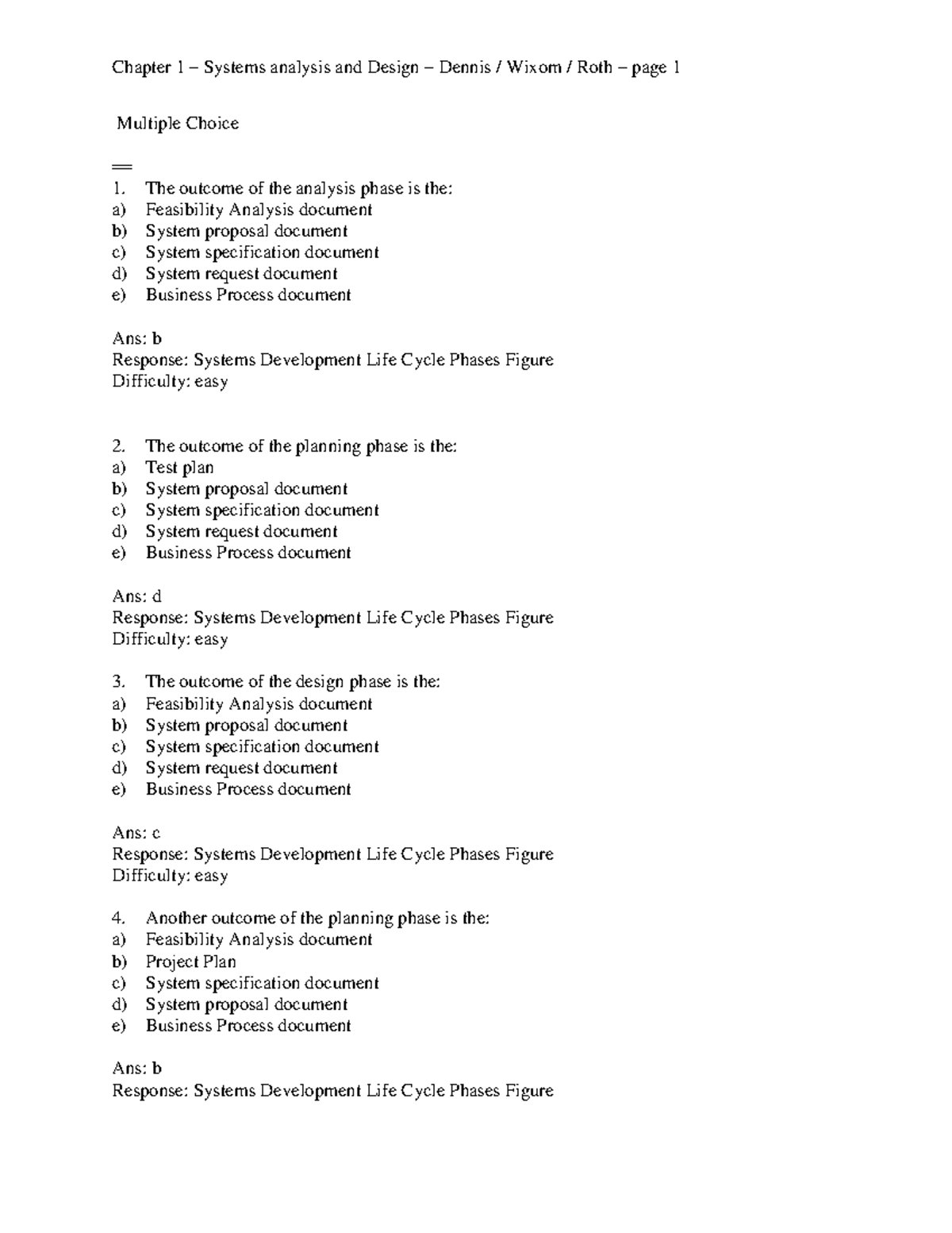 Ch01 - Systems Analysis and Design Practice Questions and Answers - Studocu