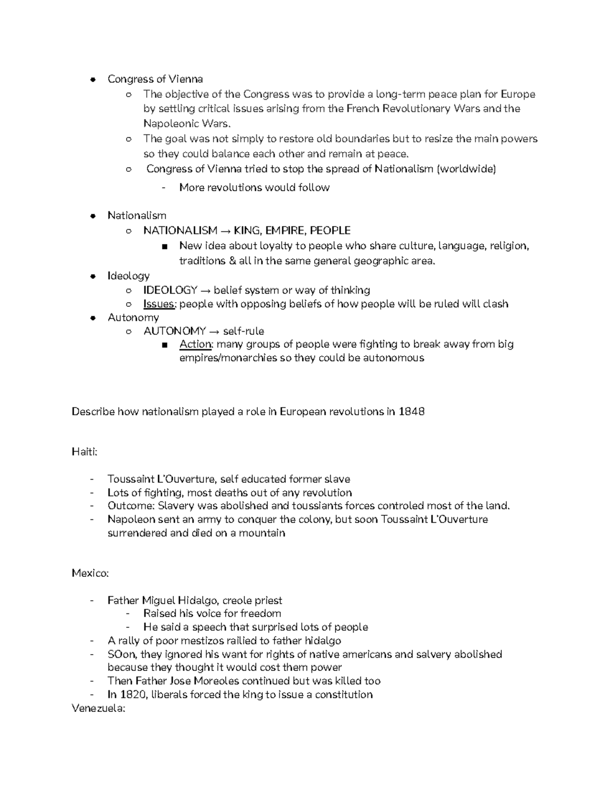 HIST 101: Nationalism and Revolutions in Europe Study Guide - Studocu