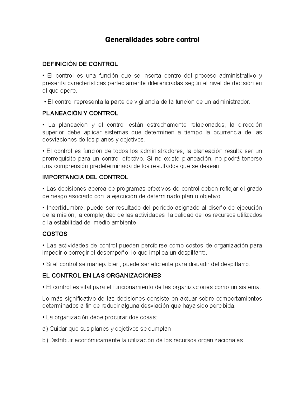 Generalidades sobre Control: Definición, Importancia y Proceso - Studocu