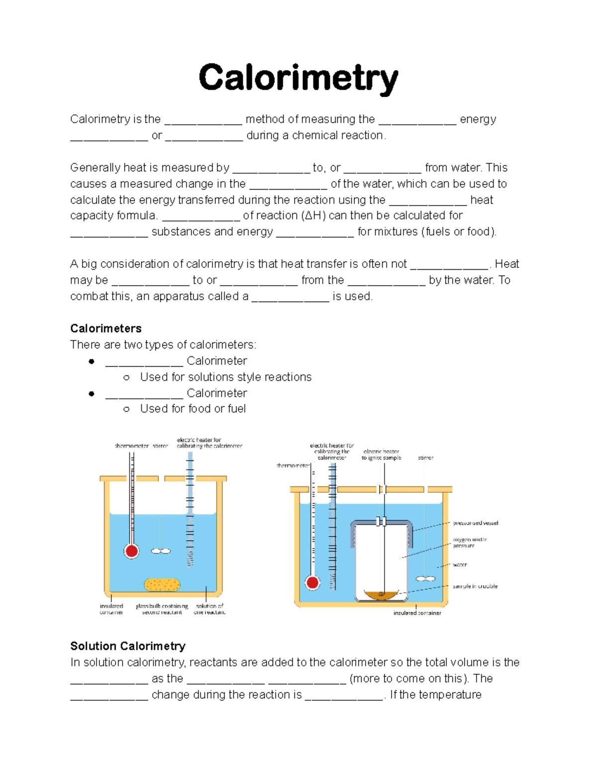 Calorimetry (CHEM 101) - Student Notes on Energy Measurement - Studocu