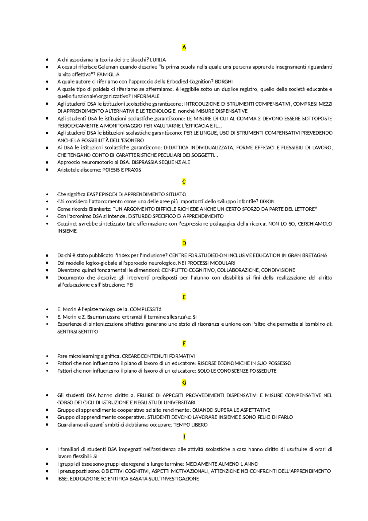 Domande Ordine Alfabetico pedagogia - A A chi associamo la teoria dei ...