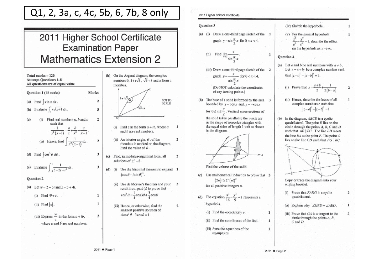 HSC 4U 2011 Past Exam Paper with Detailed Solutions - Studocu