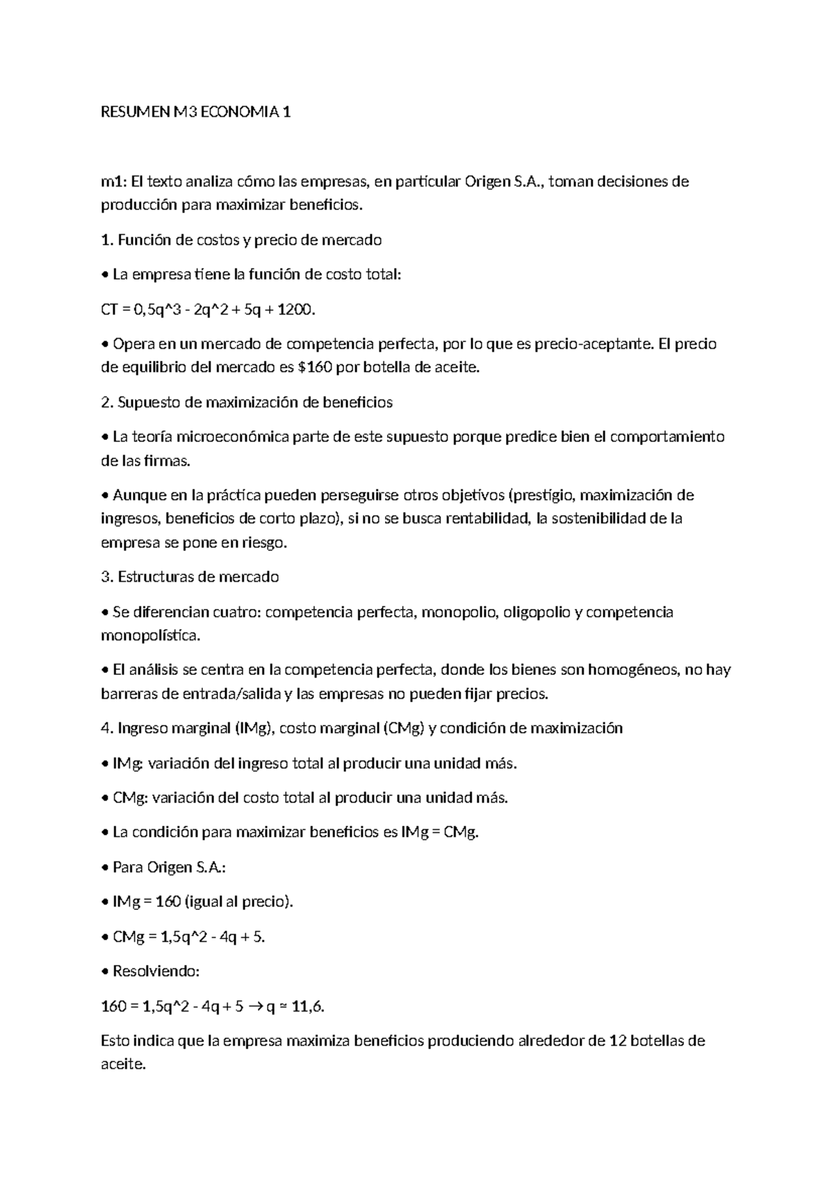 Resumen M3 Economía 1: Decisiones de Producción y Estructuras de ...