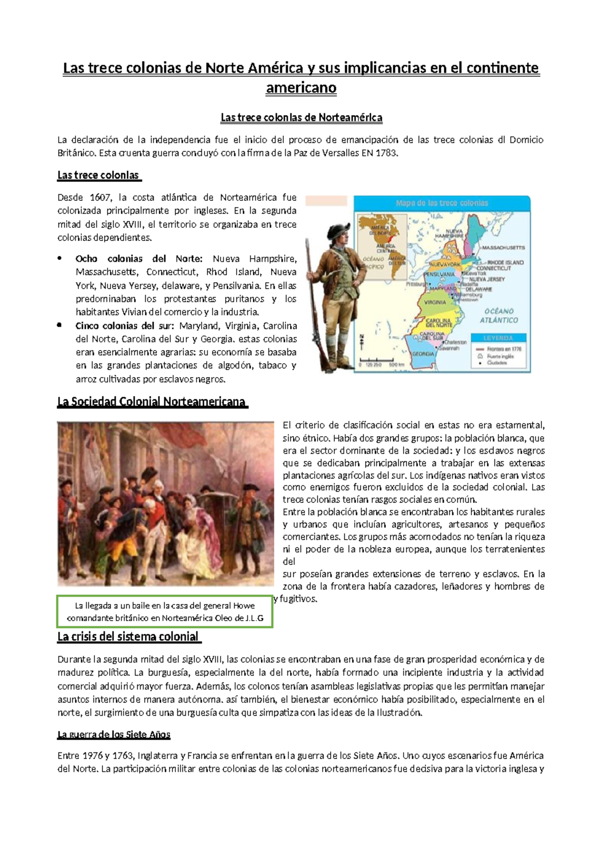 Las Trece Colonias de Norteamérica: Historia y Desarrollo Social - Studocu