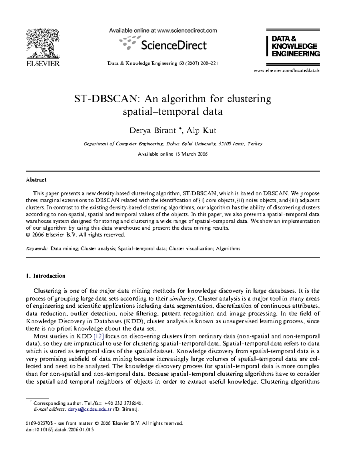 St Dbscan A Novel Algorithm For Clustering Spatial Temporal Data 7914