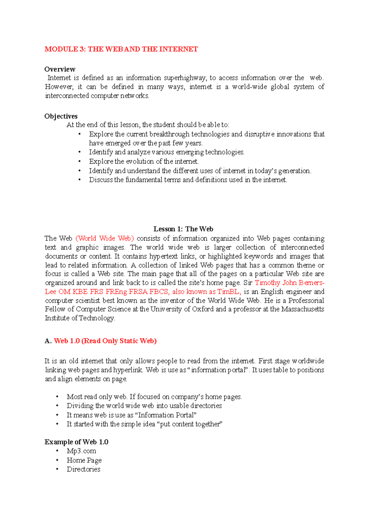 Module-3 - Module 3 in Filipino - MODULE 3: THE WEB AND THE INTERNET ...