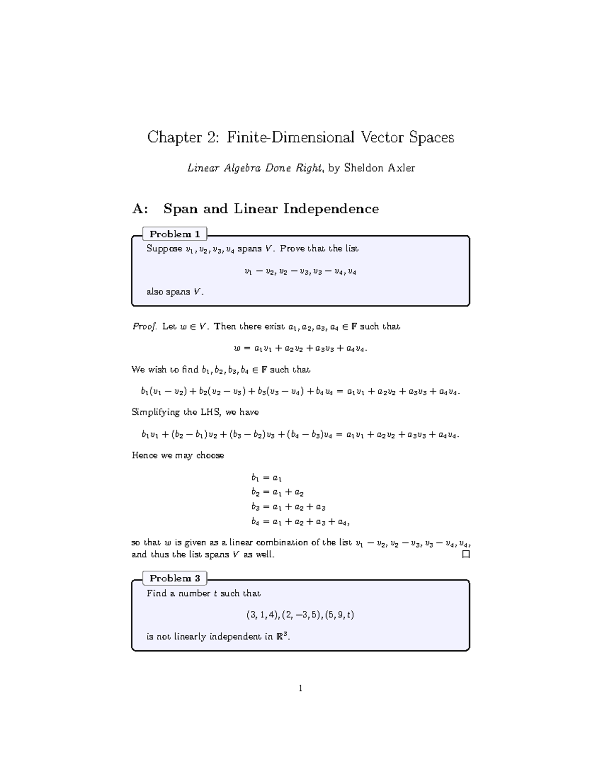Chapter 2: Vector Spaces - Linear Independence & Span Problems (MATH 101) - Studocu