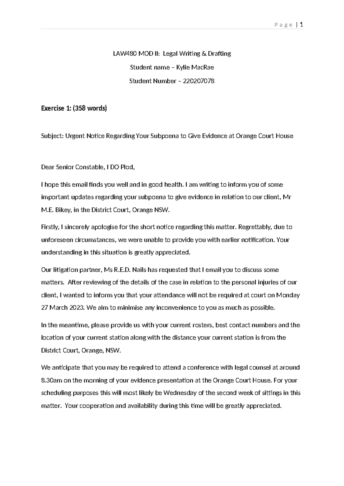 LAW480 MOD II: Legal Writing & Drafting - Dispute Resolution Overview ...
