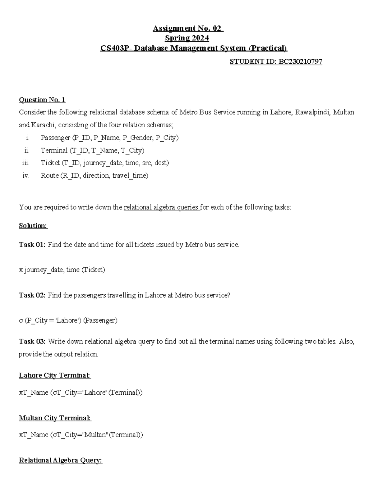 CS403P Assignment No. 02 - Database Management System (Spring 2024) - Studocu