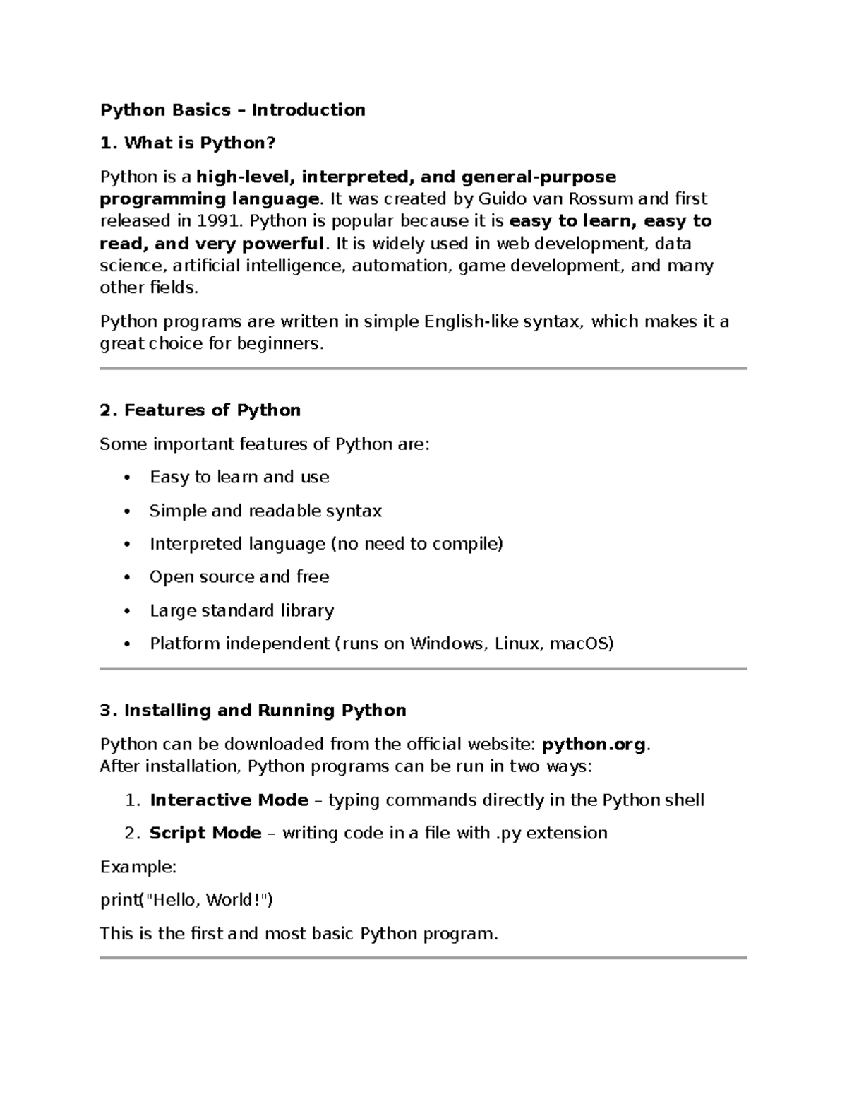 Python Basics: Introduction to Programming Concepts - Studocu