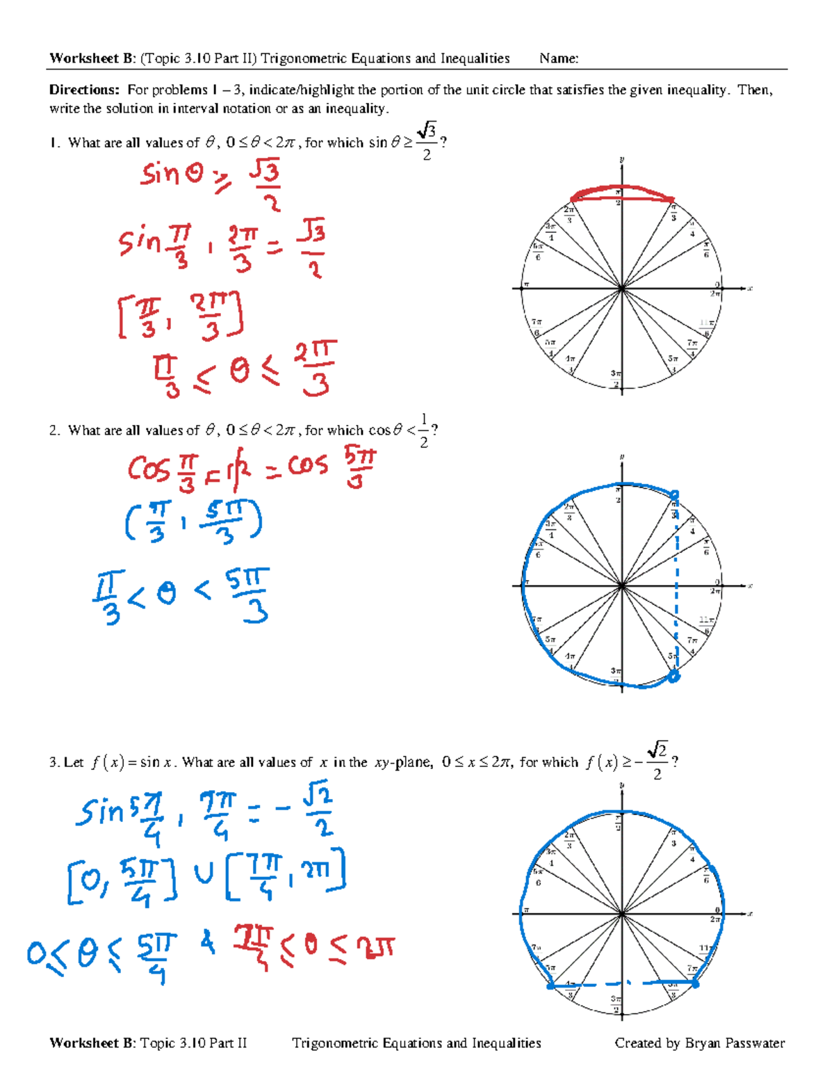 APPC WS 3.10B: Trigonometric Equations & Inequalities Worksheet - Studocu