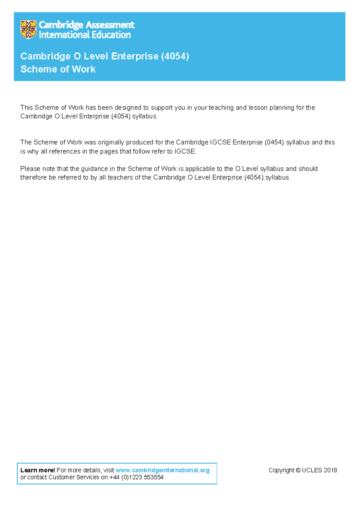 Cambridge O Level Enterprise (4054) - Comprehensive Scheme of Work ...