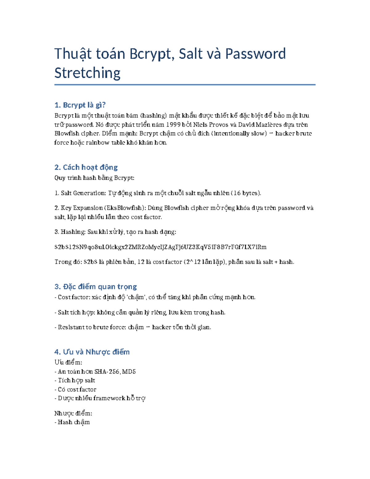 Bcrypt, Salt và Password Stretching: Hướng Dẫn Chi Tiết - Studocu