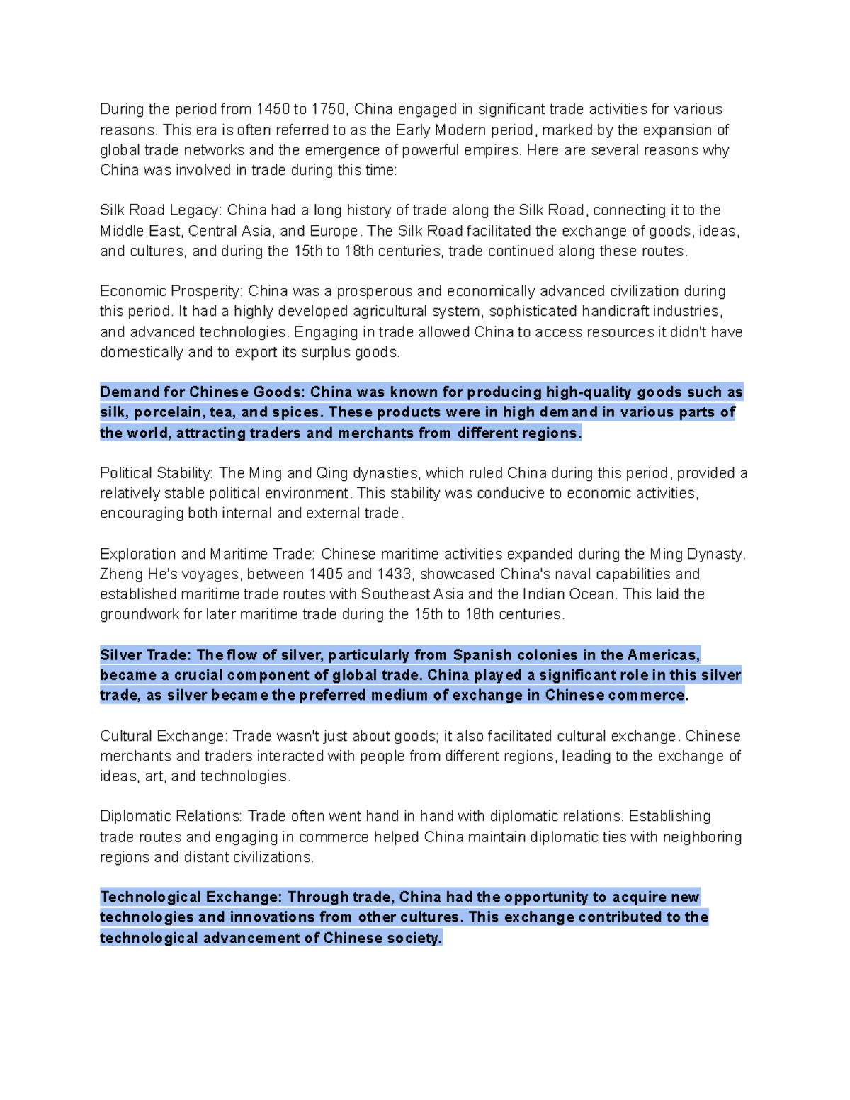 World history study 1450-1750 Chinese trade - During the period from ...