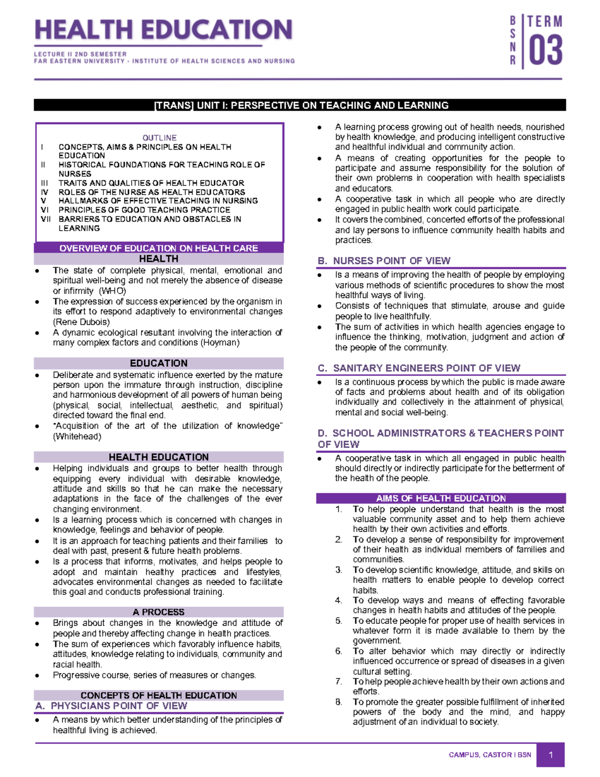 Health EDUC LEC 4-5: Perspectives on Teaching & Learning in Healthcare ...