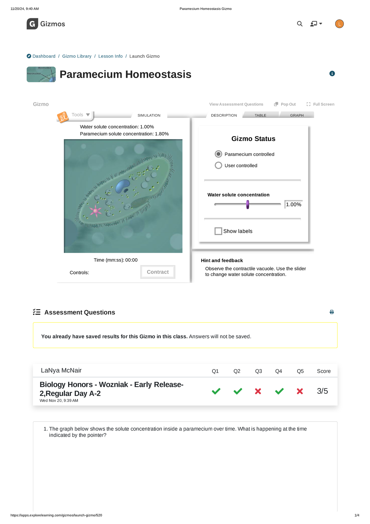 Paramecium Homeostasis Gizmo Lesson: Understanding Water Balance - Studocu