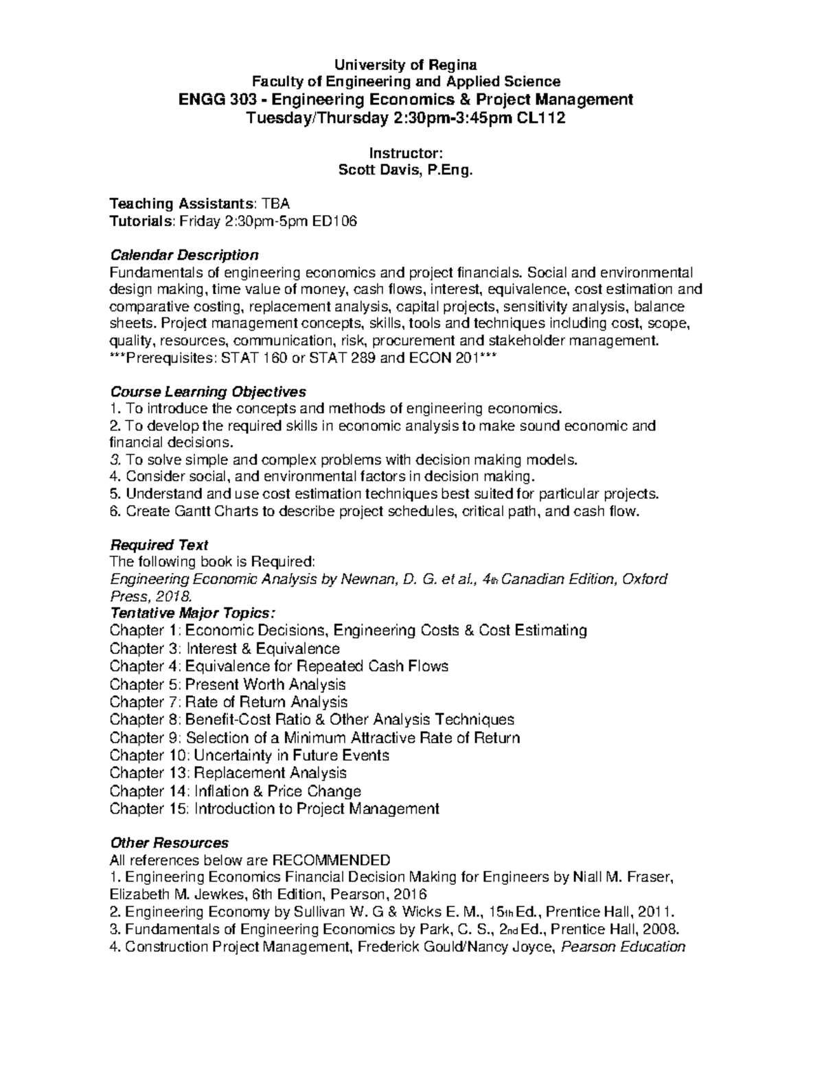 Syllabus for ENGG 303: Engineering Economics & Project Management - Studocu