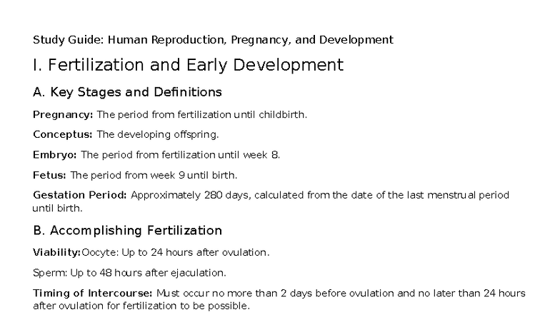 Study Guide: Human Reproduction & Development I (BIO 101) - Studocu