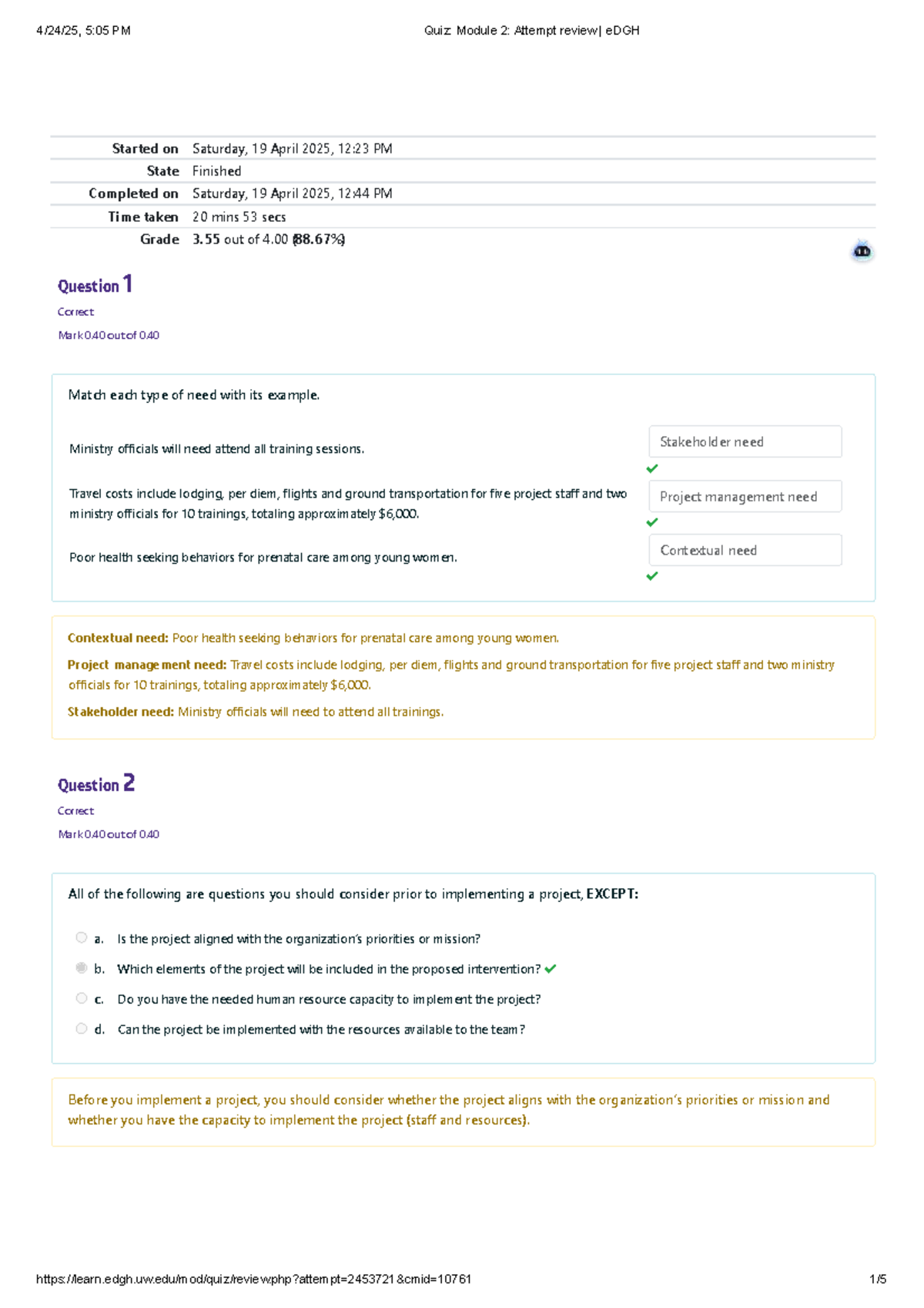Quiz Module 2 Attempt Review eDGH: Insights & Analysis - Studocu