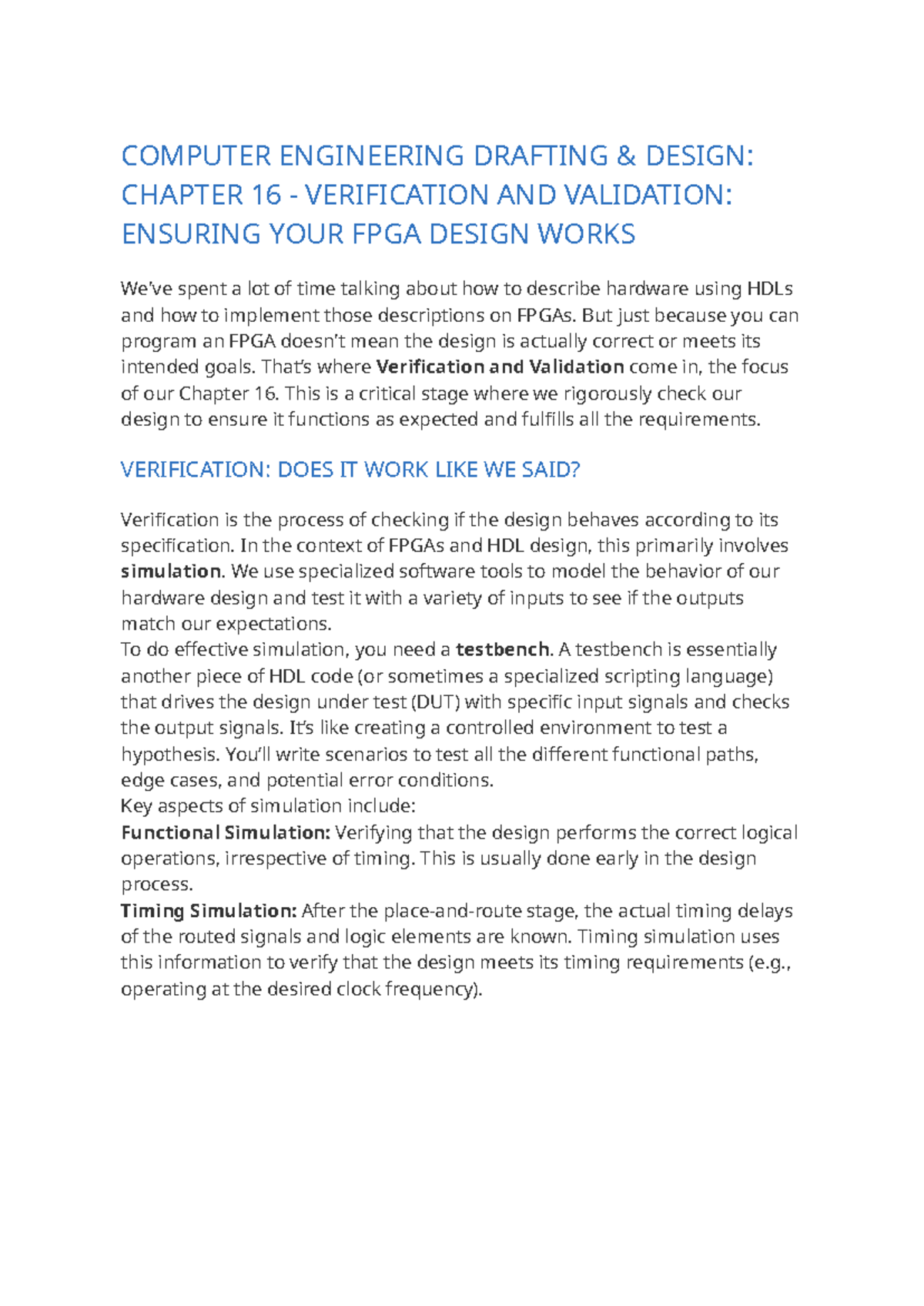 COMP ENG DRAFTING: CH 16 VERIFICATION & VALIDATION OF FPGA DESIGNS ...