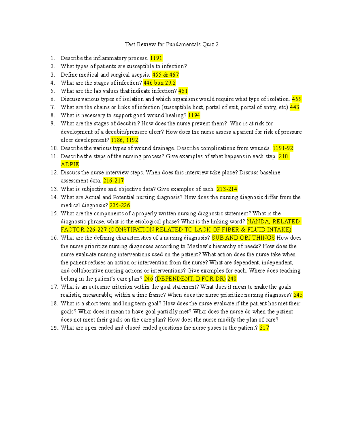 Fundamentals of Nursing Quiz 2: Key Concepts and Review Notes - Studocu