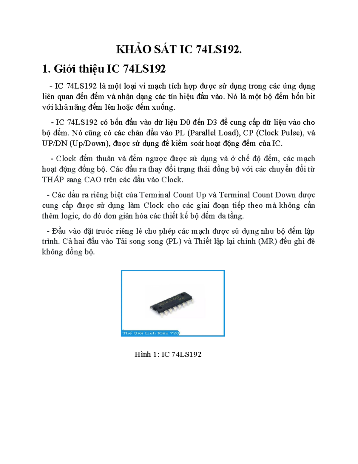 KHẢO SÁT IC 74LS192 - Chi tiết và Thông số kỹ thuật - Studocu