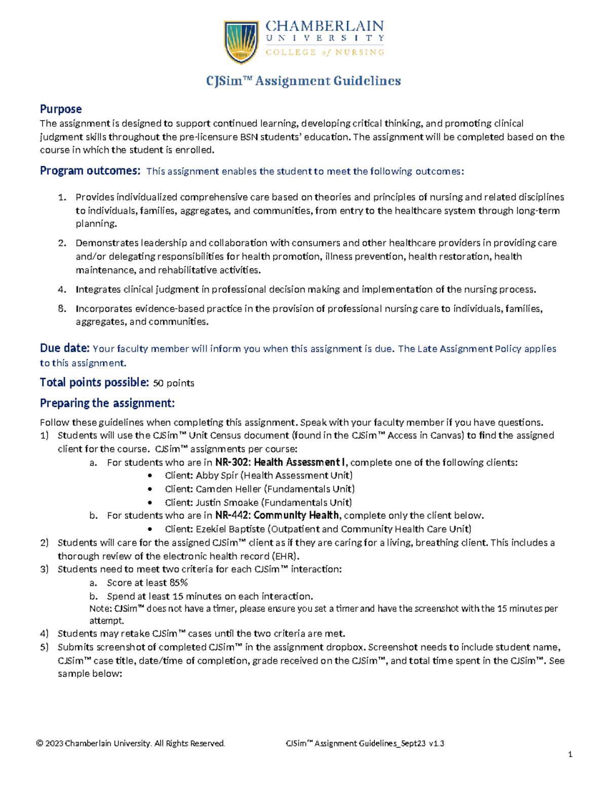 CJSim™ Assignment Guidelines for NR-302 & NR-442 (Sept23) - Studocu