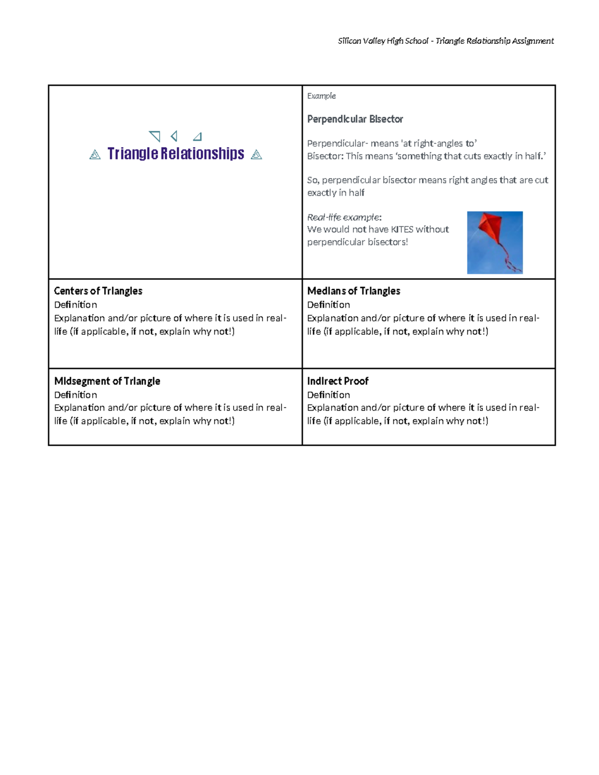 Triangle Relationships Assignment Worksheet - SVHS - Studocu