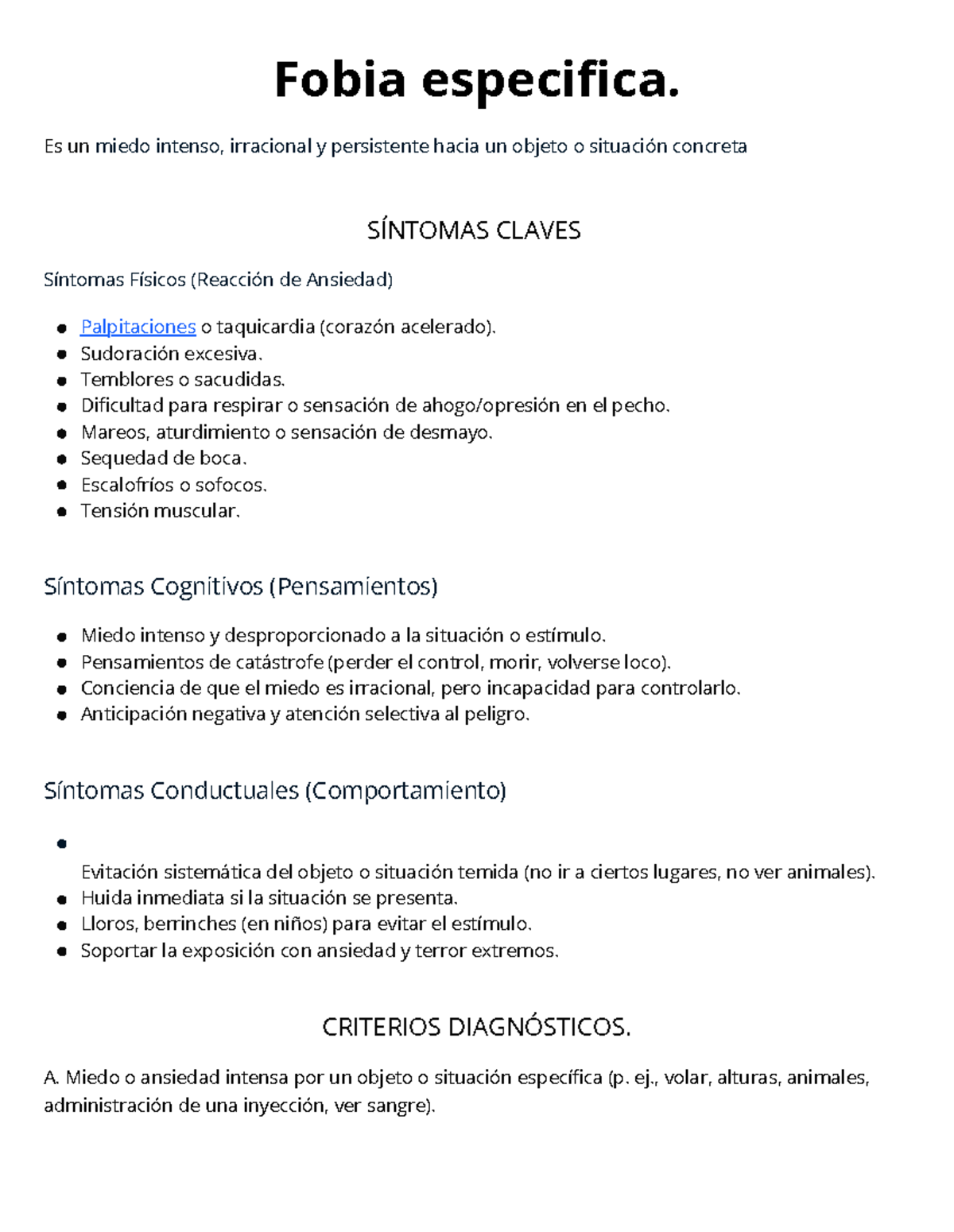 Fobia Específica: Síntomas, Diagnóstico y Prevalencia - Studocu