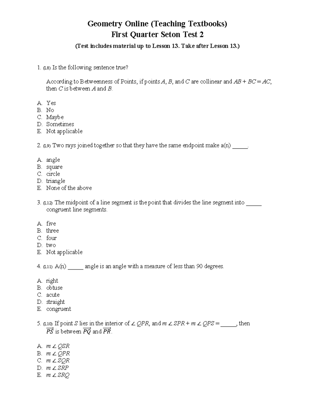 Seton Geometry Test 2 Study Guide: Key Concepts and Practice - Studocu