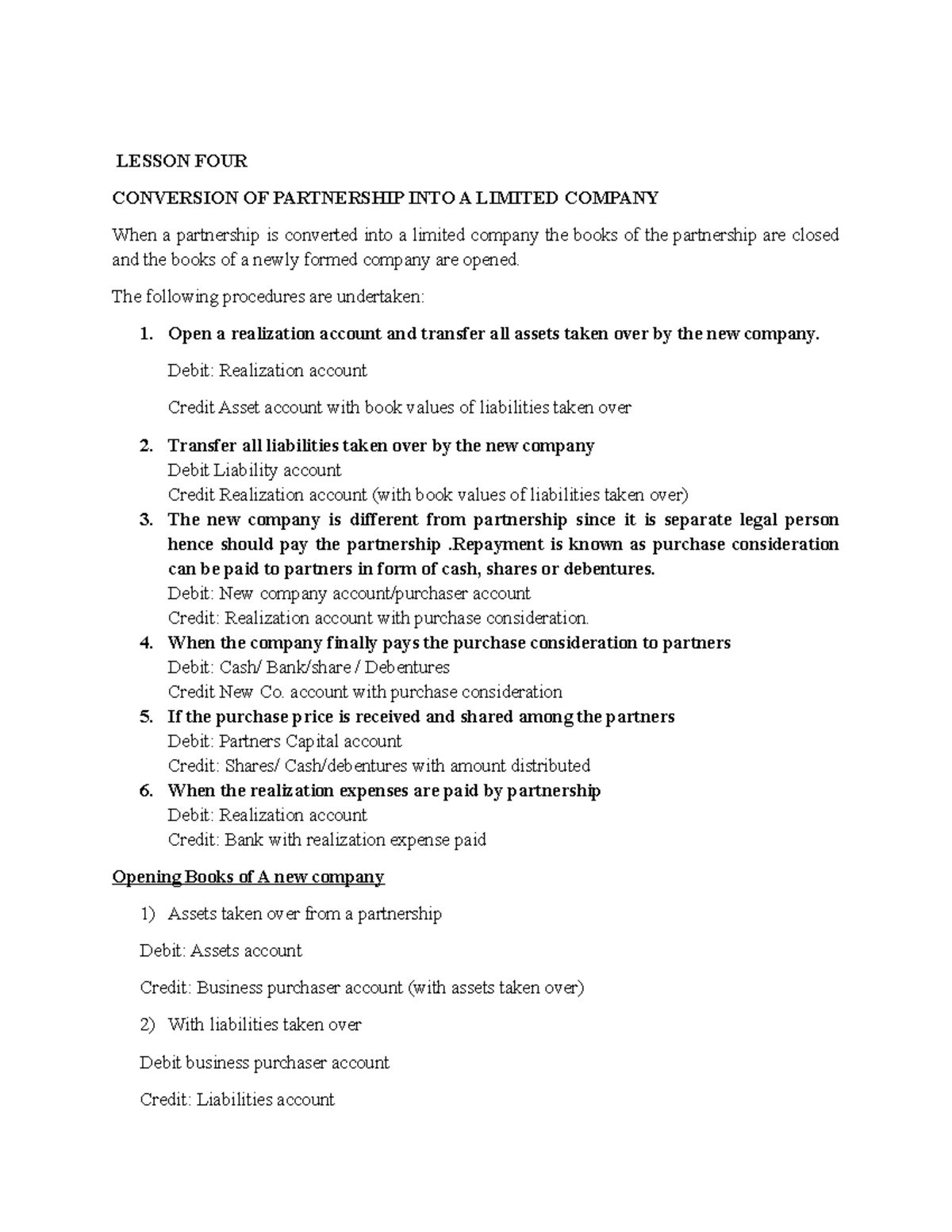 Lesson 4 - Partnership Conversion to Limited Company Lecture Notes ...