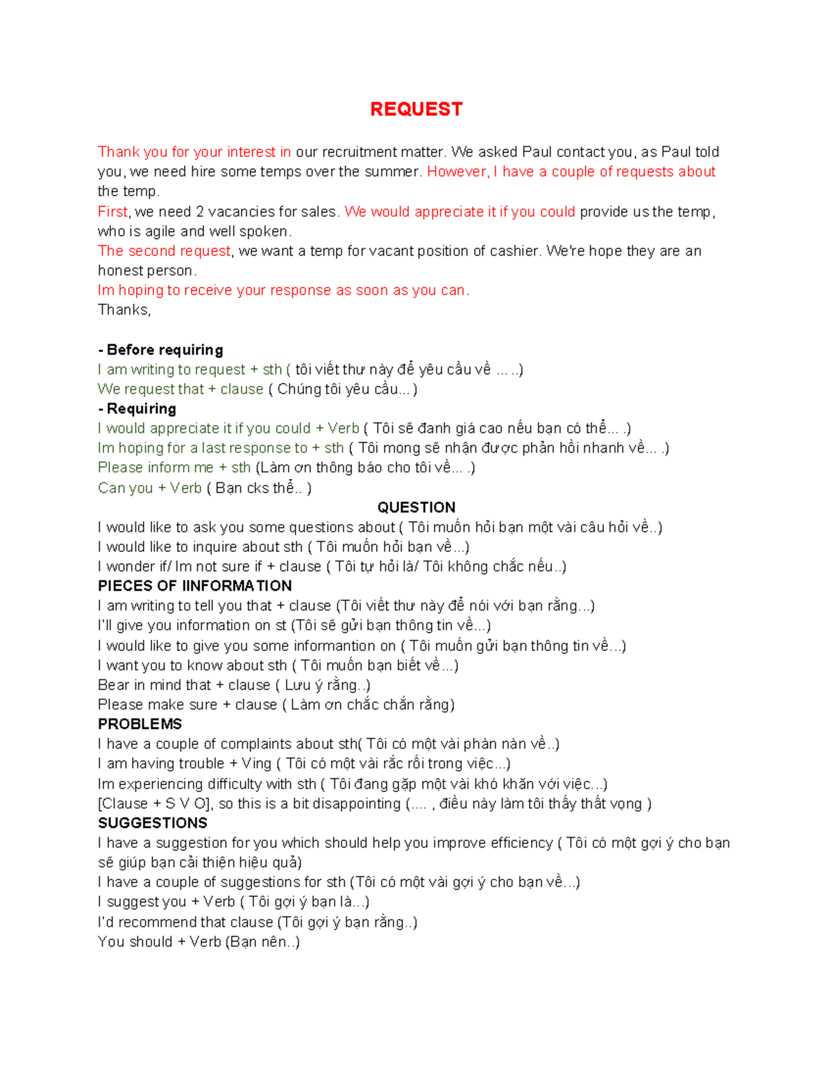Recruitment Request for Summer Temp Positions - Studocu