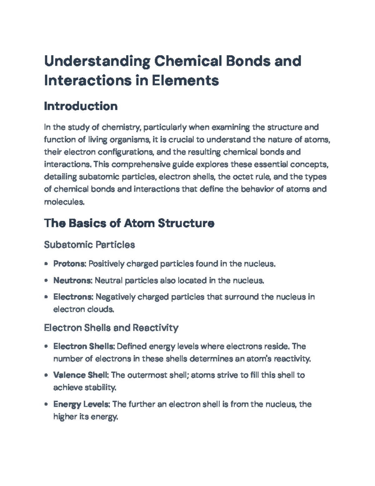 Understanding Chemical Bonds and Interactions in Chemistry (CHM101 ...