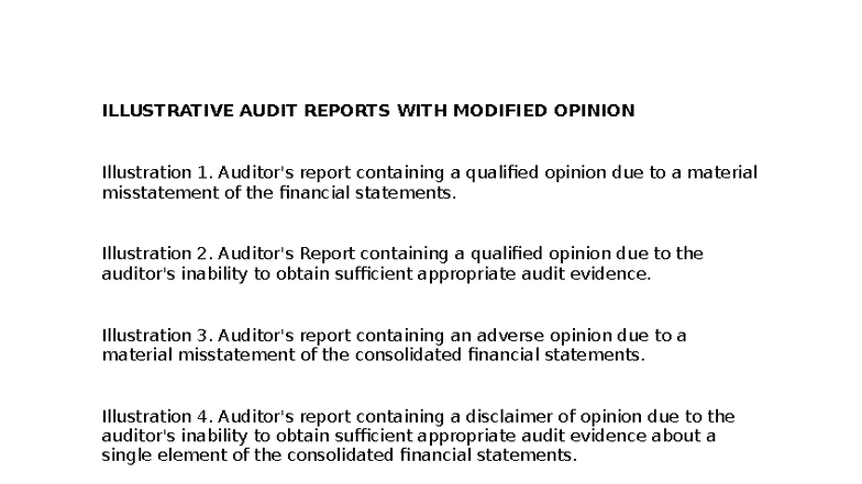 Illustrative Audit Reports with Modified Opinions (Chapter 22) - Studocu