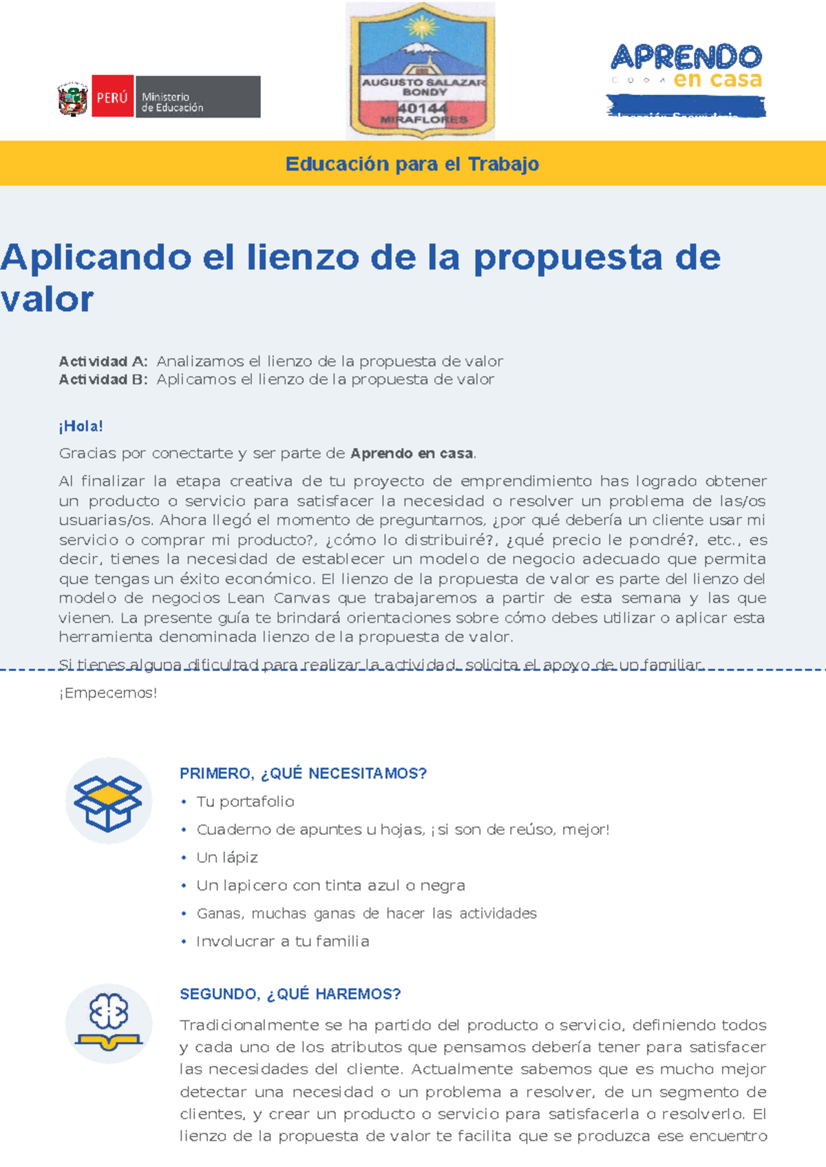 Educación Secundaria: Aplicación del Lienzo de Propuesta de Valor - Studocu