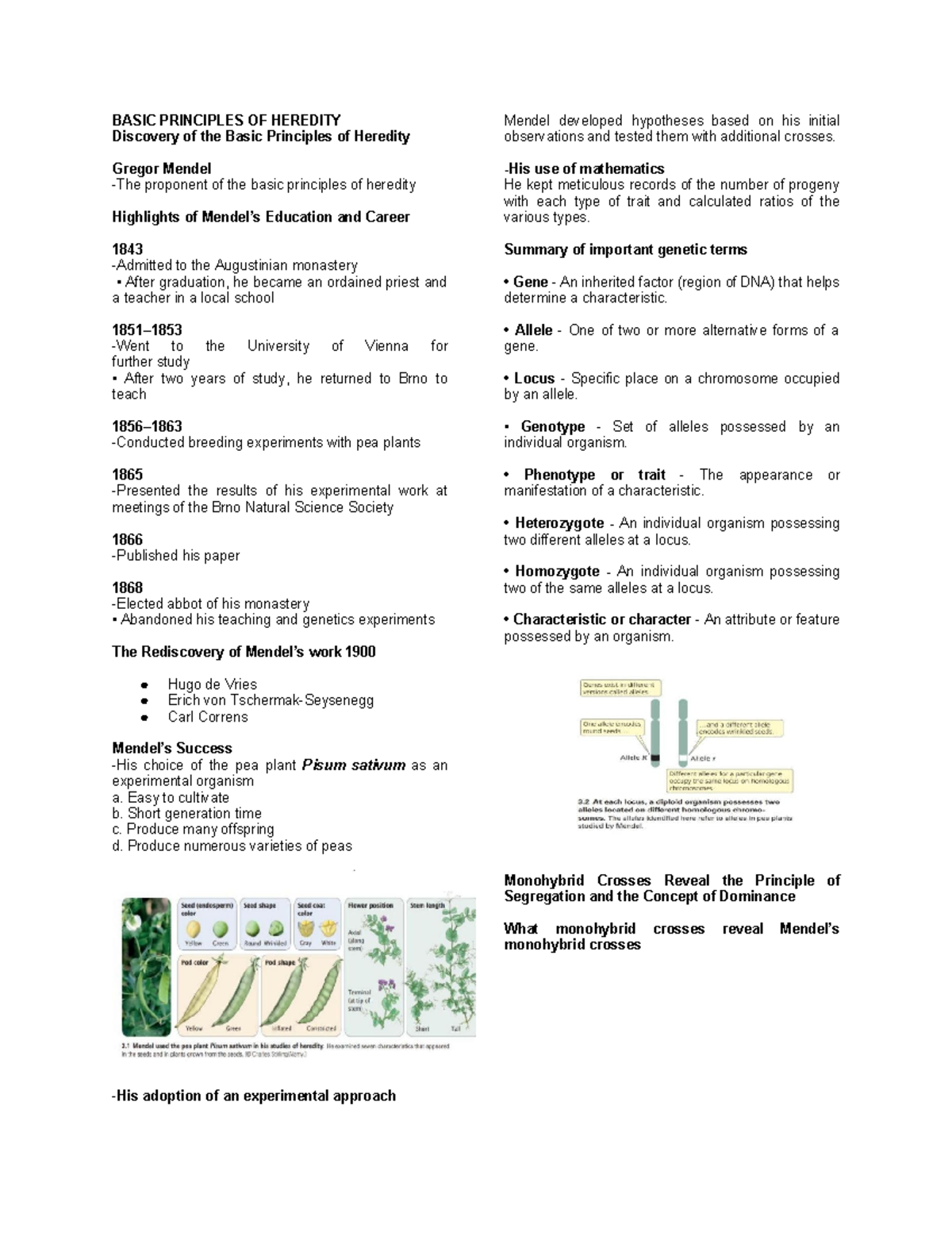 Genetics 101: Basic Principles of Heredity Review Notes - Studocu