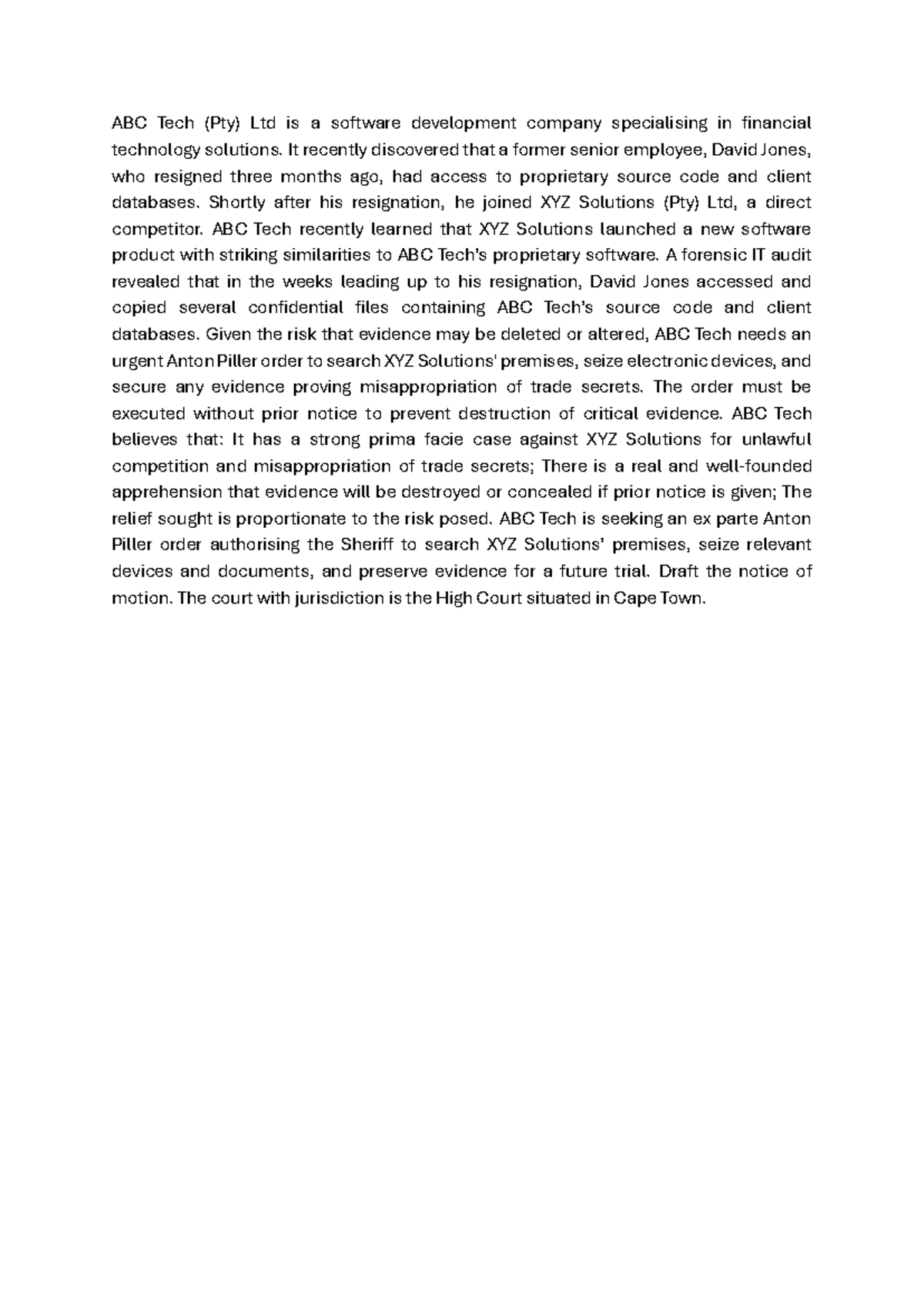 NOM 4 EX PARTE RULE NISI: Urgent Application by ABC Tech (PTY) Ltd ...