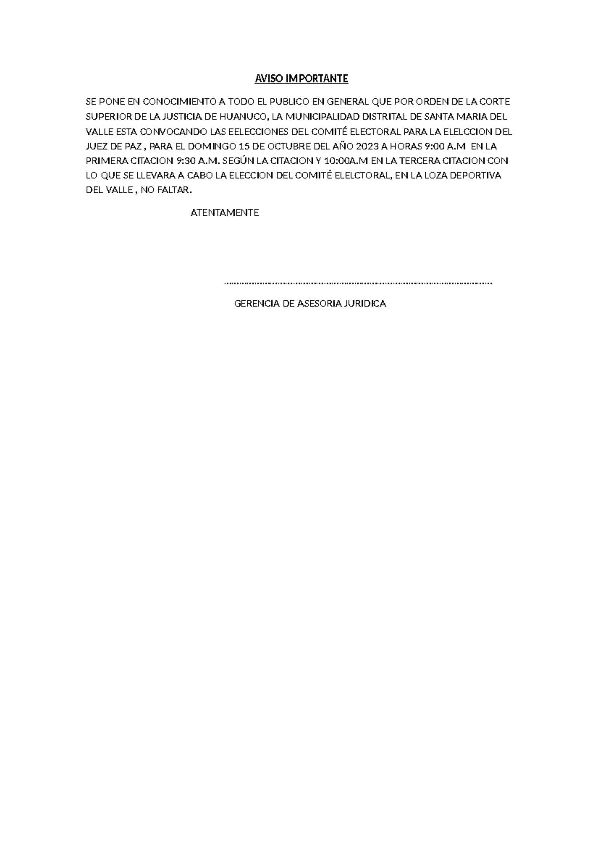 Aviso Importante - TAREA ASIGNADA - AVISO IMPORTANTE SE PONE EN ...