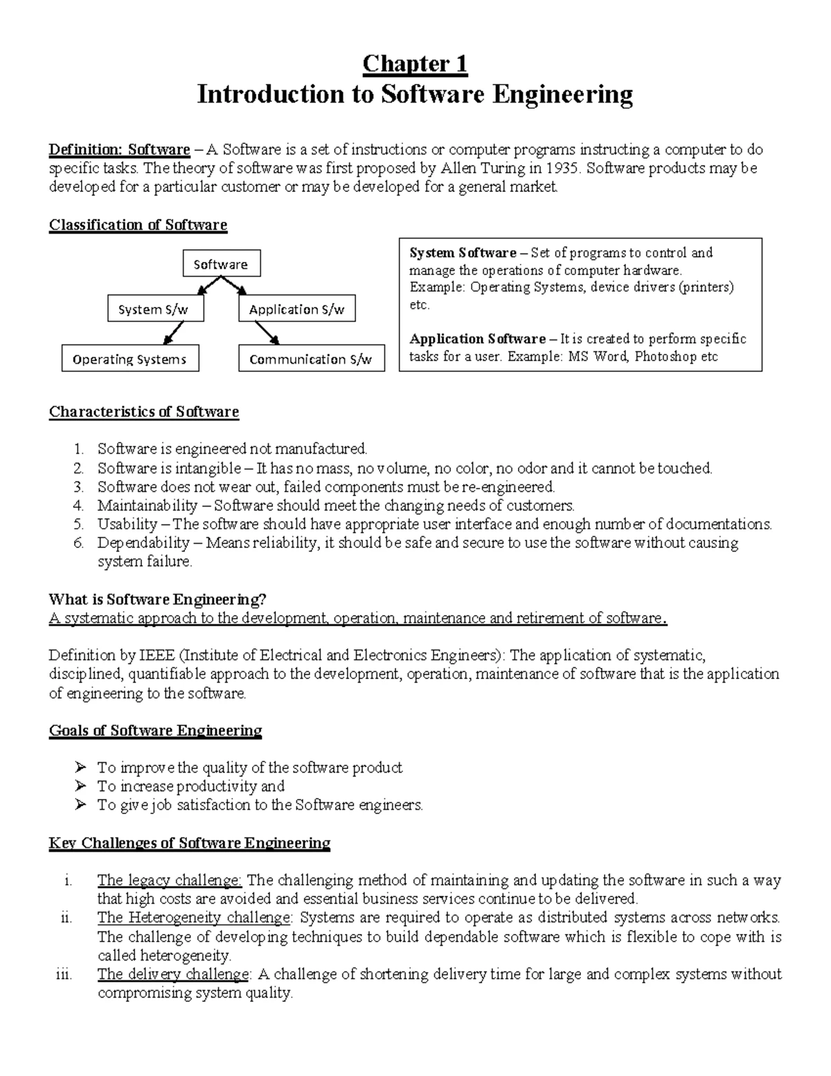 Software Engineering - Chapter 1: Overview and SDLC Framework - Studocu