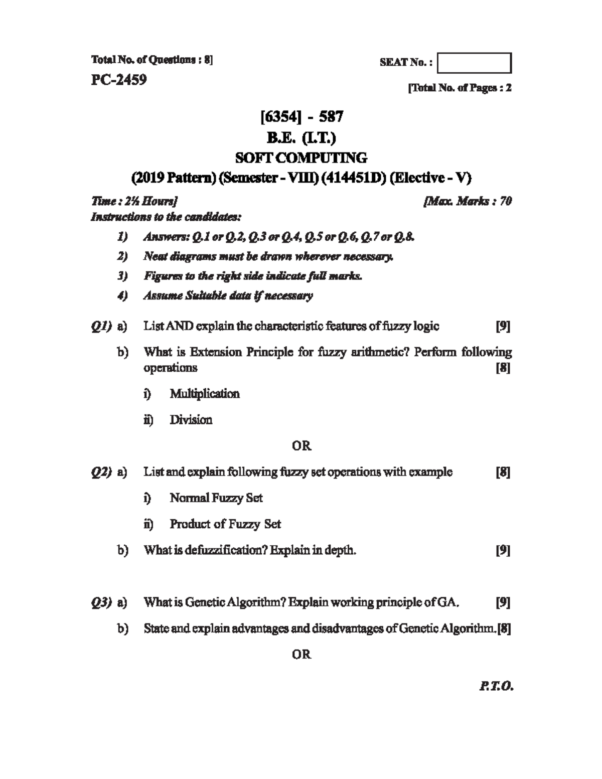 SC 414451D - Soft Computing PYQ Nov 2024 Exam Questions - Studocu