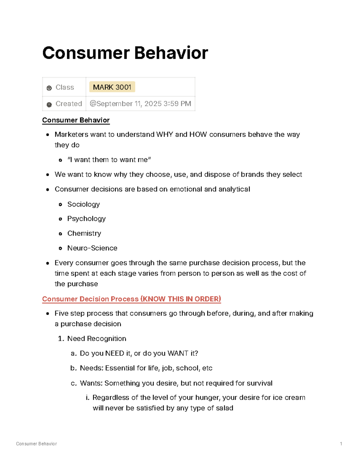 Consumer Behavior Overview for MARK 3001 Class Notes - Studocu
